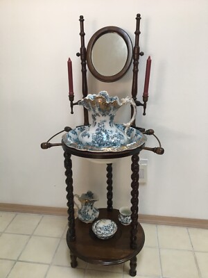 Vintage Hand Made Wooden Framed Wash Basin Wash Stand With Oval Shaped ...