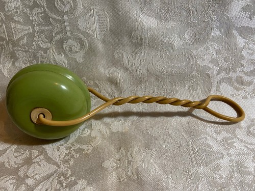 Antique Celluloid Baby Rattle Green Wheel Twisted Wire Handle | eBay