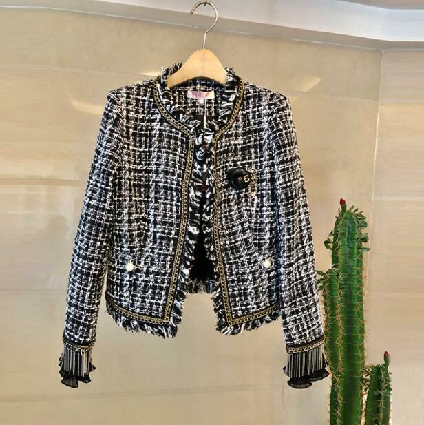 Womens Trendy Round Collar Fringe Tweed Jackets Chic OL Short Autumn ...