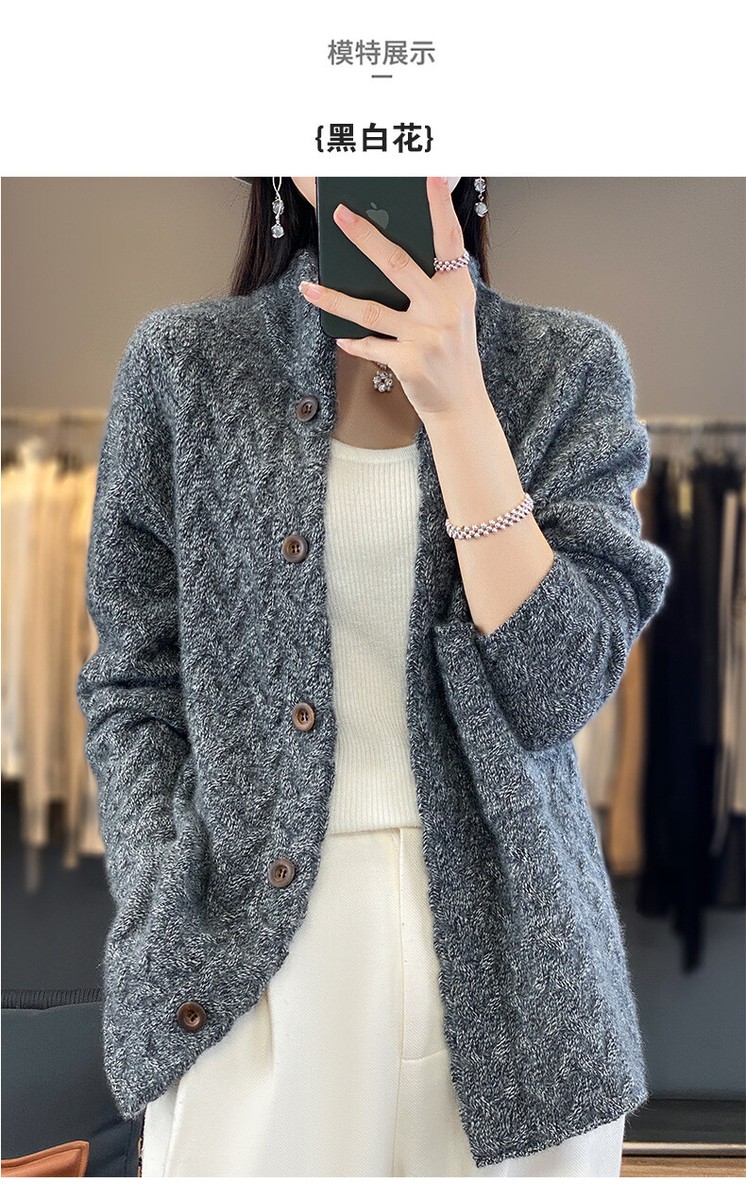 Stand Collar Autumn Winter Womens 100% Wool Single Breasted Stand Collar Autumn Winter Womens 100% Wool Single Breasted