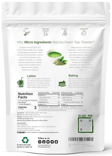Micro Ingredients Organic Matcha Green Tea Powder, 1lb | Premium First ...