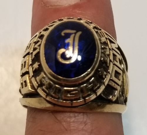 15.27g 1989 ArtCarved 10k Yellow Gold Mens HS Class Ring Blue Spinel ...