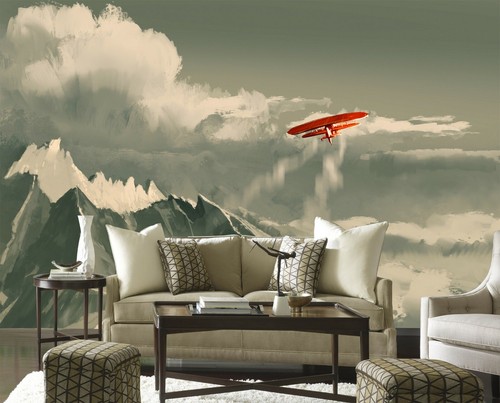 3D Mountain Red Airplane 18554NA Wallpaper Wall Murals Removable ...