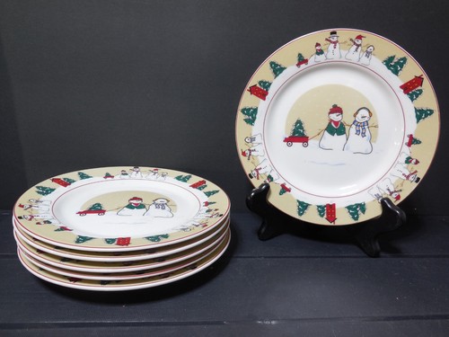 Set of 6 CANTERBURY POTTERIES SNOWMAN FAMILY 7 1/2" Salad Plates Toni ...