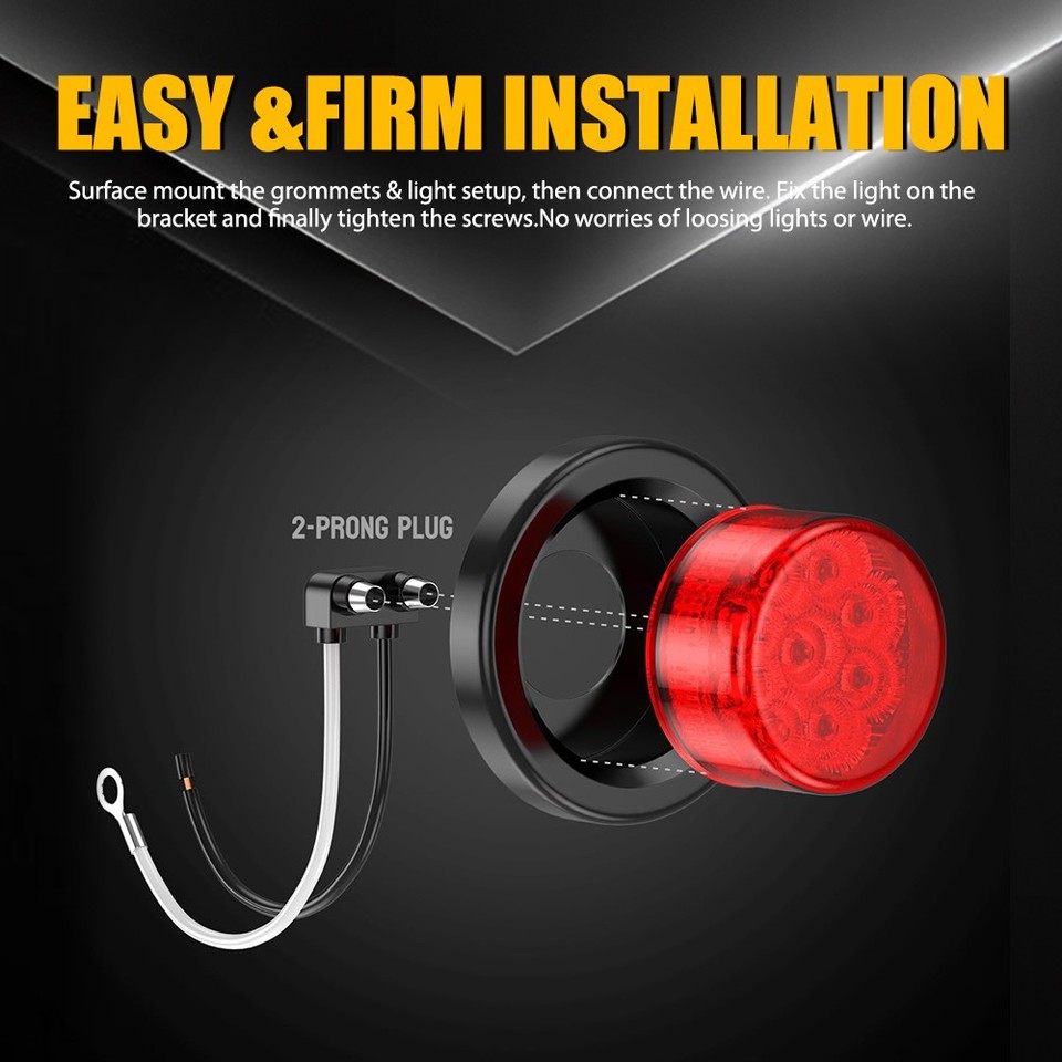 10x 2in White DOT Red Round Trailer 9LED Marker Lights for Grommet ...