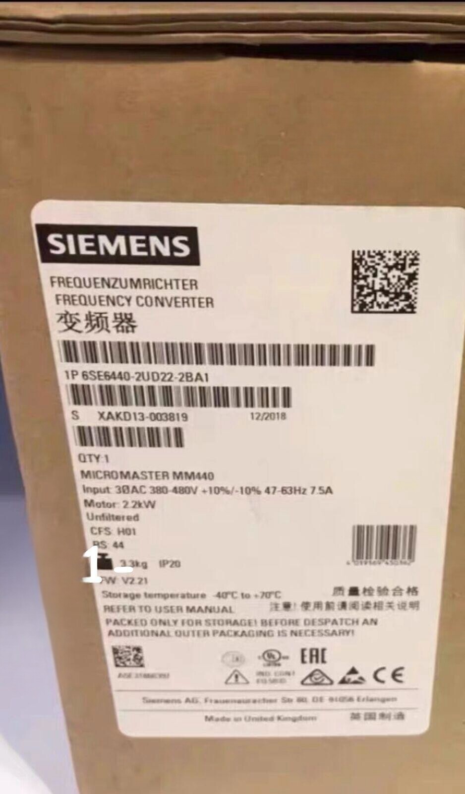 6SE6440-2UD22-2BA1 1PCS Brand New Siemens 6SE6 440-2UD22-2BA1 Fast ...