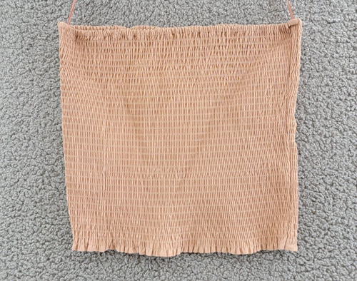 WAYF Kelli Smocked Tube Top Women's L Sand Solid Strapless Neck Stretch ...