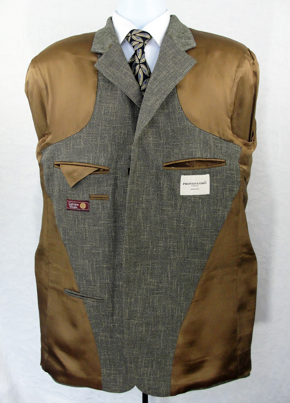 PRONTO UOMO Firenze Italian Sport Coat Jacket 42L Gray Olive Wool Blend ...