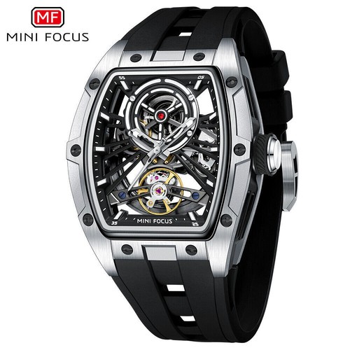 MINI FOCUS Men Rectangle Watches Hollow-out Male Automatic Mechanical ...
