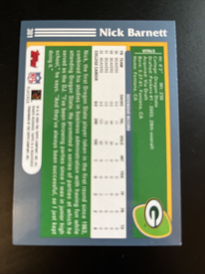 2003 TOPPS NICK BARNETT GREEN BAY PACKERS #381 | eBay