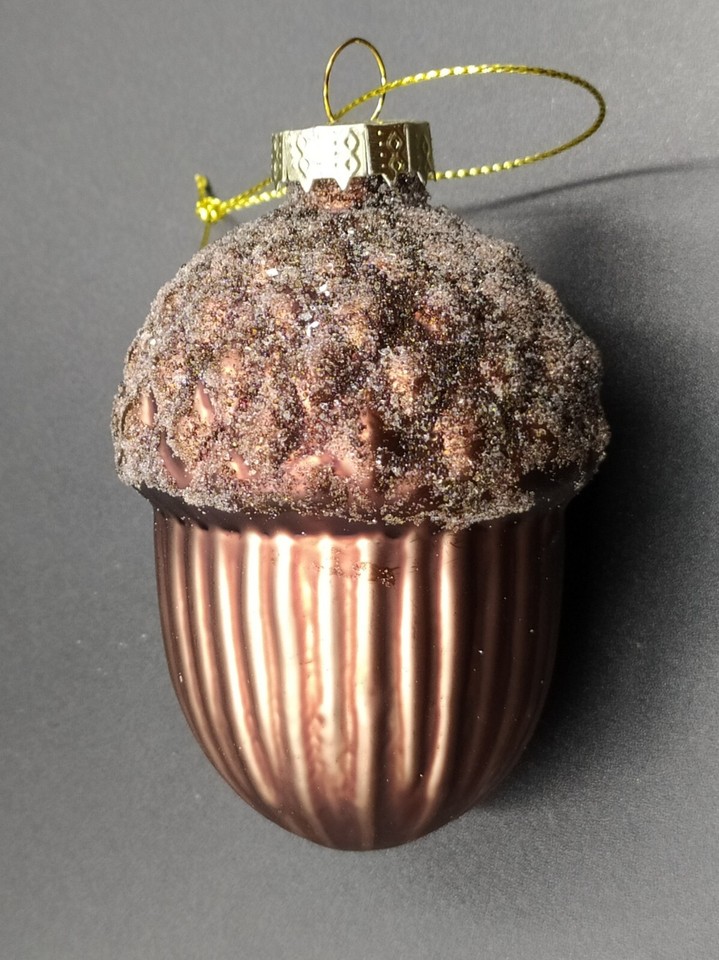 A256# Brown Matt Acorn With Frosted Cap Bauble Christmas Ornament ...