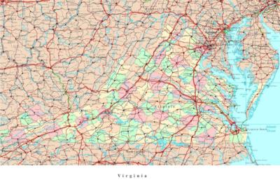 VIRGINIA STATE ROAD MAP GLOSSY POSTER PICTURE PHOTO BANNER city ...