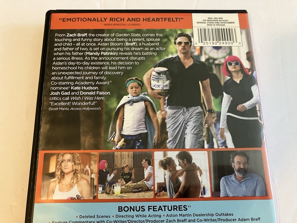 WISH I WAS HERE DVD 2014 ZACH BRAFF KATE HUDSON JOEY KING MANDY ...