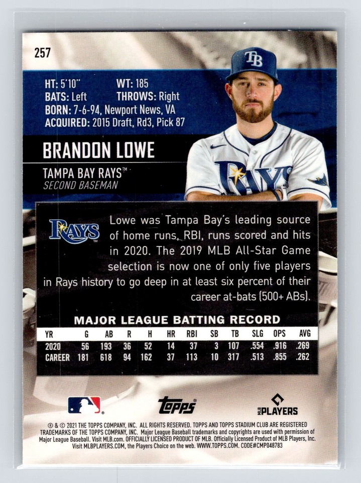 2021 Stadium Club Chrome #257 Brandon Lowe Tampa Bay Rays | eBay