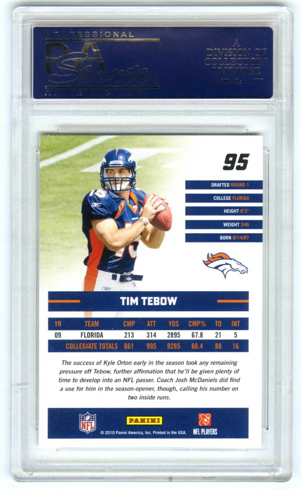 TIM TEBOW~RARE (POP 80) 2010 DONRUSS RATED ROOKIE PSA-10 GEM-MT ...