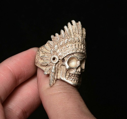 1.4" Old Chinese Silver primitive man Skull Head skeleton crossbones ...