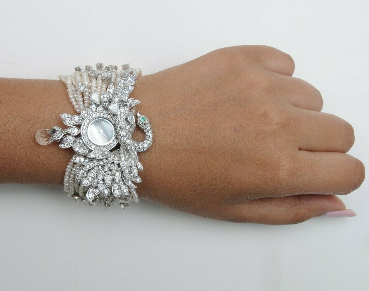 925 Sterling Silver Watches Simulated Diamond Pearl Swan Pear Drop Men ...