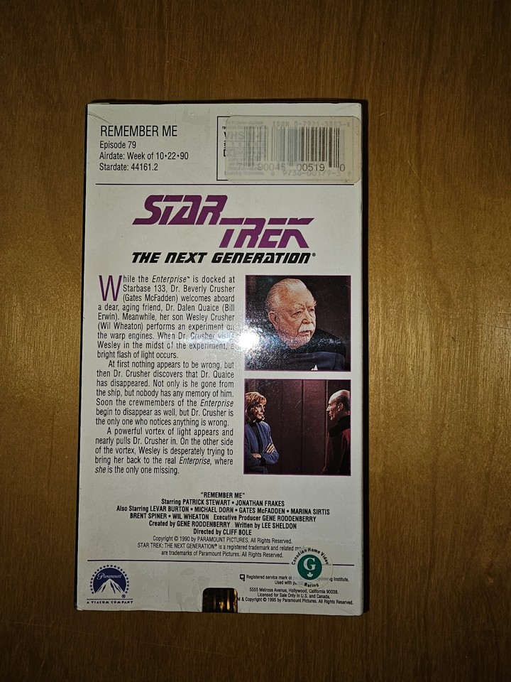 Star Trek: The Next Generation - Episodes 79 Remeber Me VHS SEALED ...