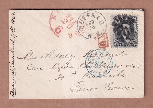 BUFFALO NY 1868 Transatlantic w/ #77 Sidney Shepard, #7 Rue Scribe ...