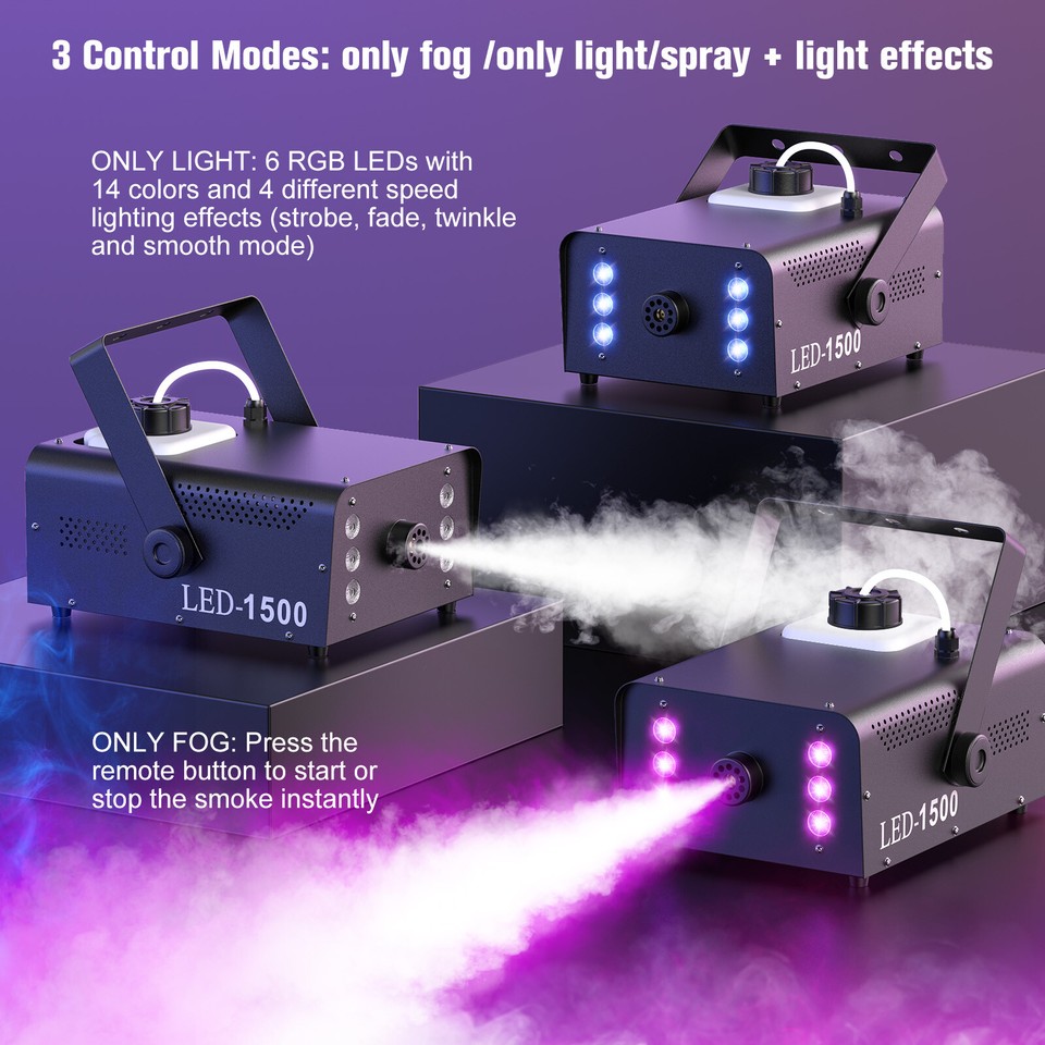1500W Fog Smoke Machine 6LED RGB Light Fogger 18000cu.ft/min Portable ...