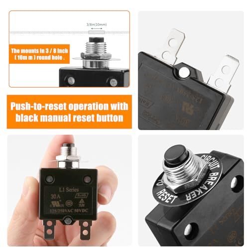 10A Manual Reset Button Circuit Breaker 2 Pack 125/250V AC 50V DC ...