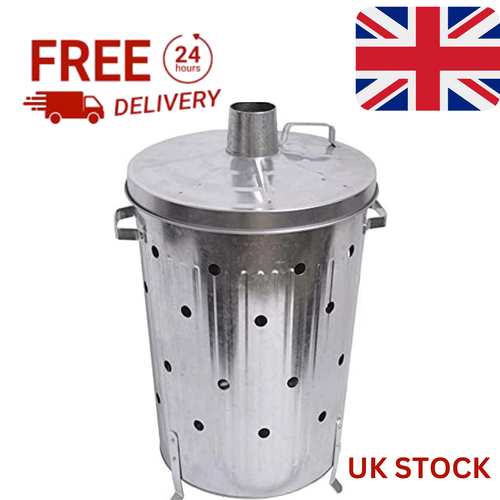 90L GALVINISED INCINERATOR BIN - STRONG METAL BIN - GARDEN - WASTE ...