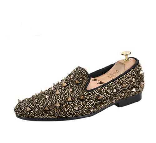Men's Fashion British Round Toe Rivet Diamante Slip On Loafers Youth ...