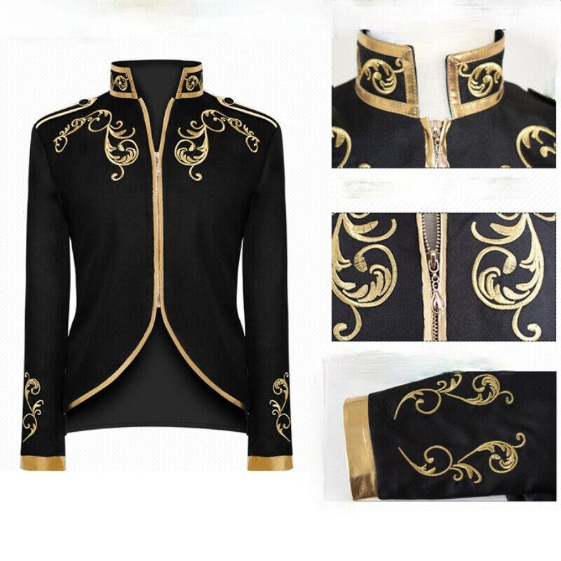 Men's Medieval Jacket Fancy Dress Embroidery Tops Coat Cosplay Retro ...