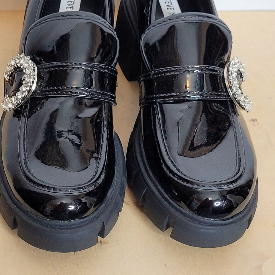 Steve Madden Hailey Chunky Heel Black Patent Bling Buckle Womens 10 | eBay