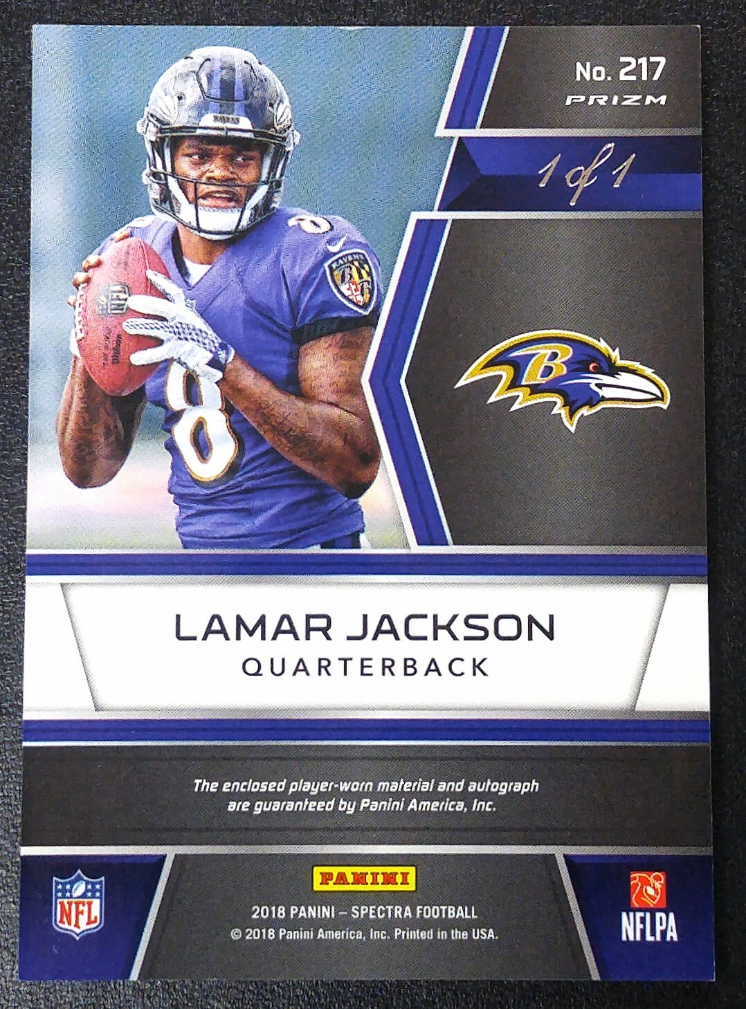 2018 Spectra Rookie Patch Autographs Gold Vinyl Lamar Jackson AUTO ...
