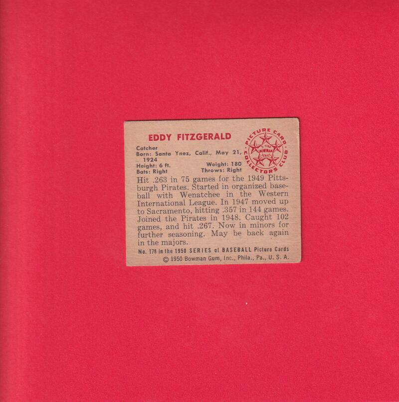 1950 Bowman #178 Ed Fitz Gerald VG/EX Pittsburgh Pirates Lot#20163 | eBay