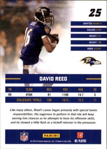 2010 Donruss Rated Rookie Football Card #25 David Reed Baltimore Ravens ...