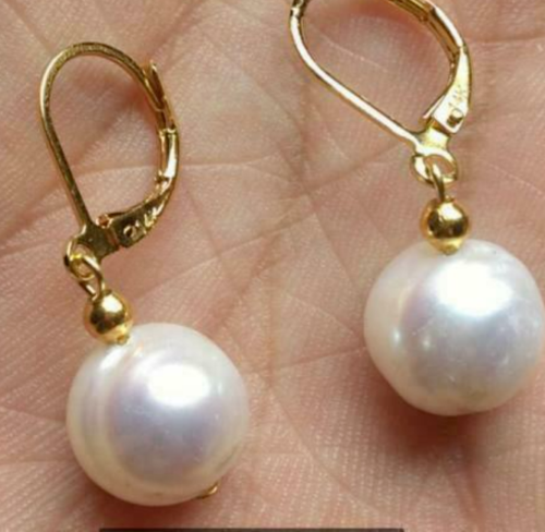 PERFECT AAA 10-11mm natural south sea white baroque pearl earrings 14K gold hook | eBay