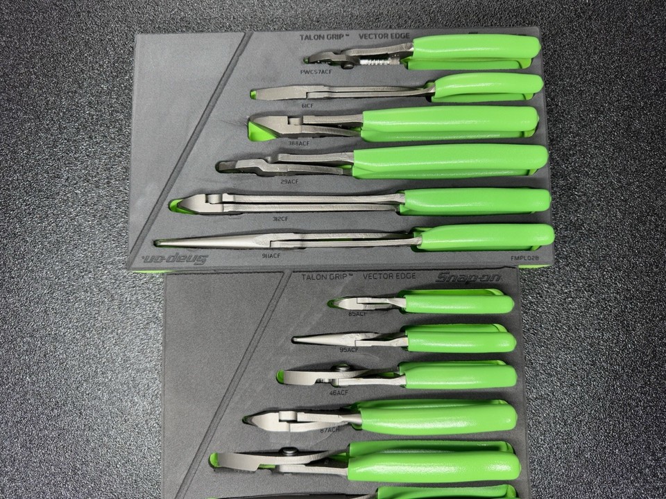 Snap-on Tools USA NEW GREEN 12-Piece Essential Pliers / Cutters Foam ...