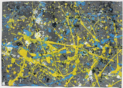 Jackson Pollock Original Painting Signed Yellow Blue Abstract ...