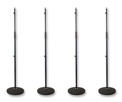 4 x Pulse Mic Stand Round Base Heavy Duty Black Band PA Microphone ...