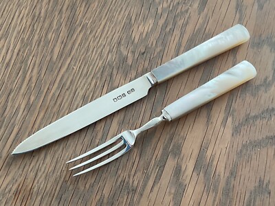ART DECO STYLE SOLID SILVER KNIFE & FORK WITH MOTHER OF PEARL HANDLES ...