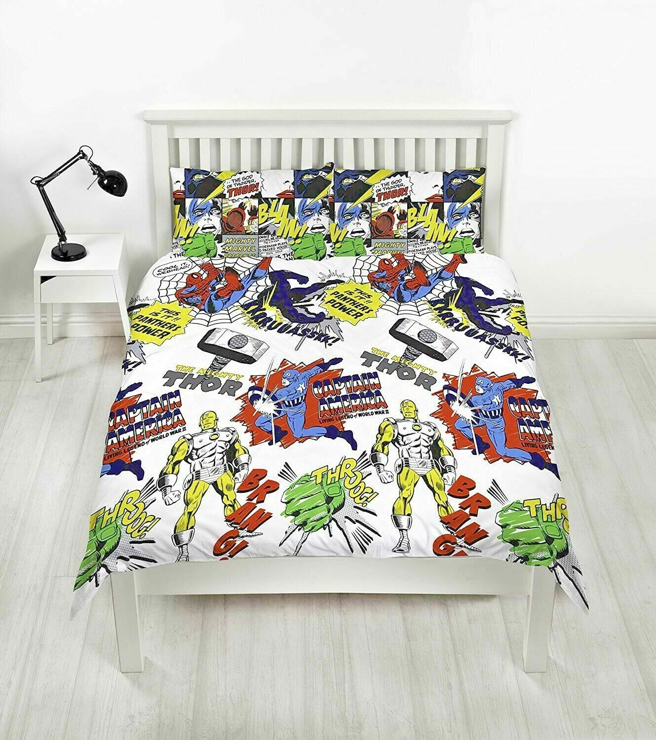 MARVEL COMICS AVENGERS SCRIBBLE DOUBLE DUVET COVER BED SET KIDS THOR ...