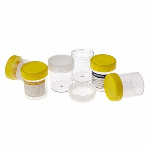 70ml SPECIMEN CONTAINERS JARS CUPS LEAKPROOF ID LABEL YELLOW LID 100Pcs ...