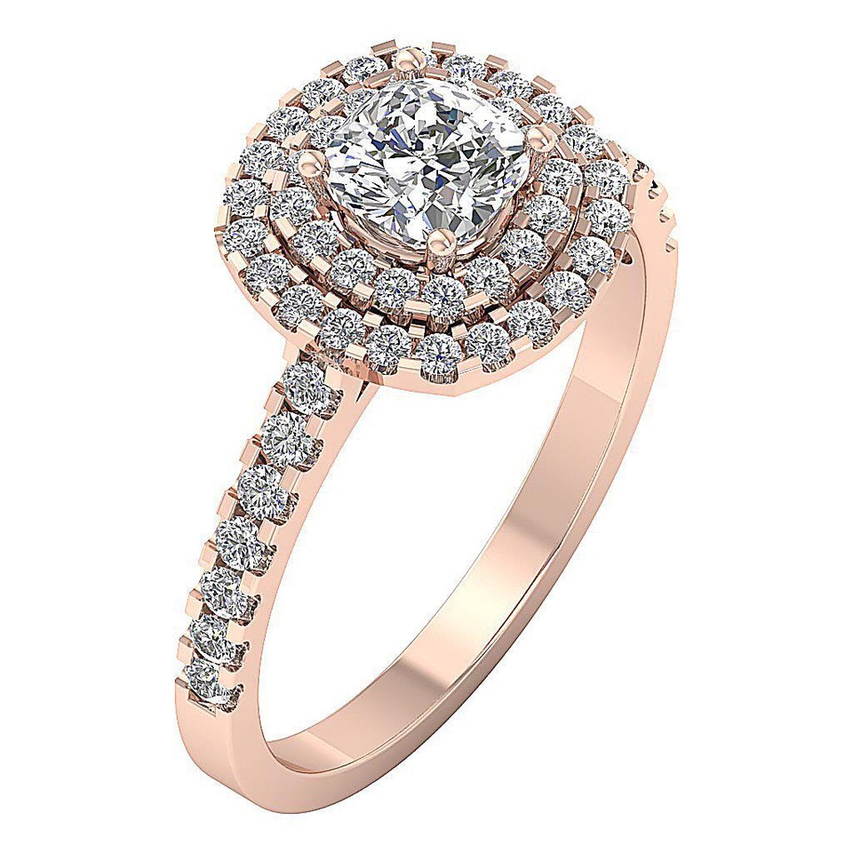 Solitaire Halo Engagement Ring I1 G 1.75 Ct Cushion Round Diamond 14K ...