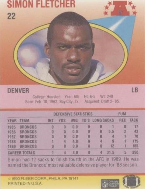 1990 Fleer Simon Fletcher #22 for sale | eBay