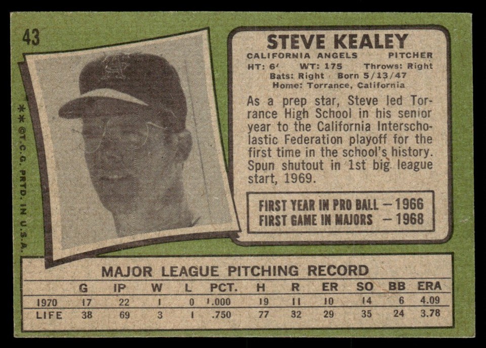 1971 Topps Steve Kealey California Angels #43 | eBay