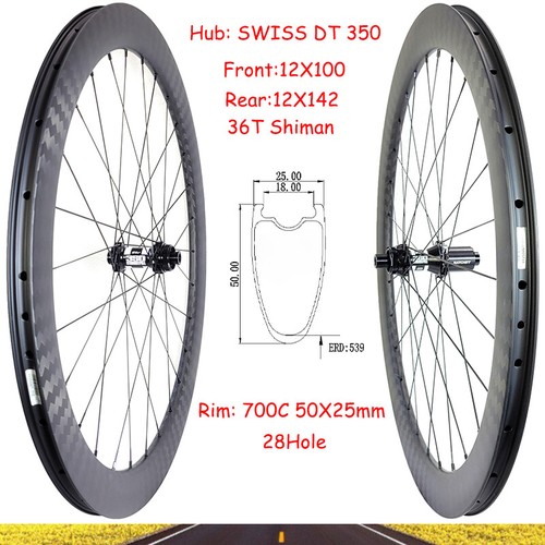 700C Road Bike Wheelset Carbon Rim 24/28 Holes Deep 50mm Wide 25mm ...