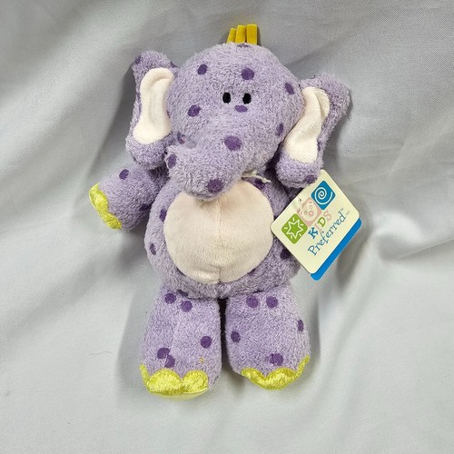 Kids Preferred Purple Elephant Polka Dot Stuffed Baby Rattle Satin Feet ...