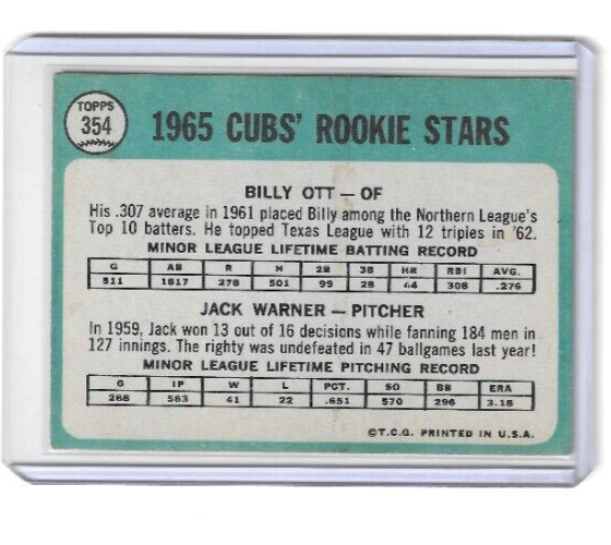 BILLY OTT/JACK WARNER 1965 TOPPS CUBS ROOKIE STARS #354 - VG | eBay