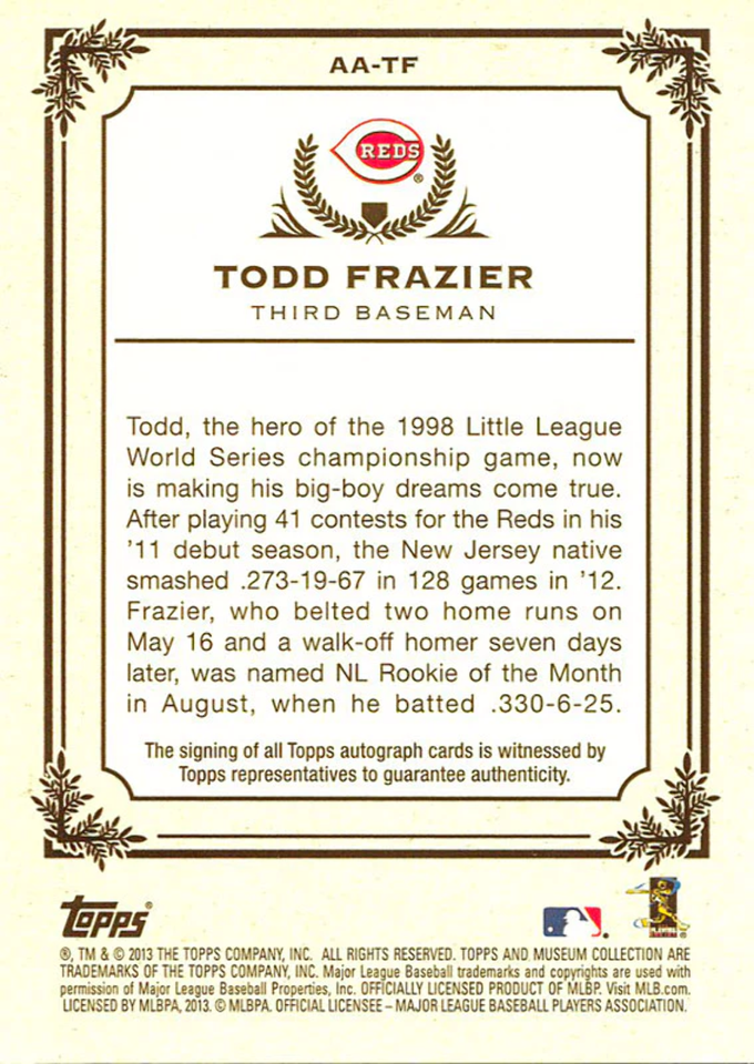Todd Frazier Autographed 2013 Topps Museum Collection Card | eBay