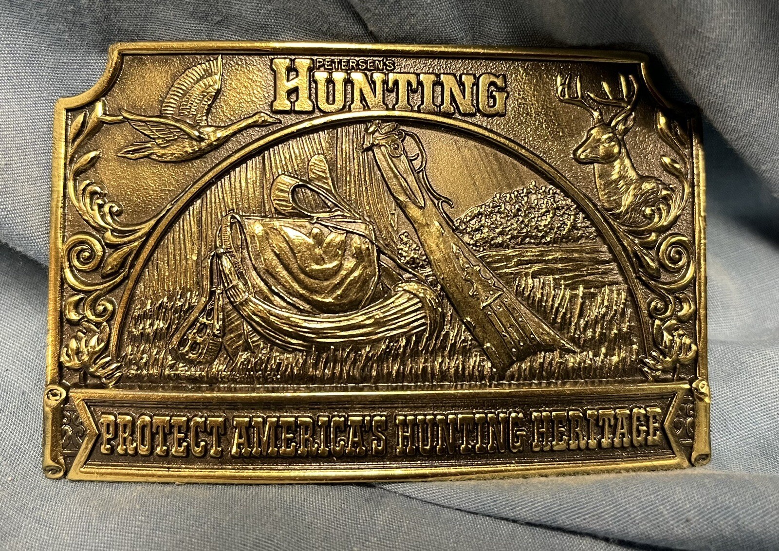 1976"Hunting" Solid Brass Belt Buckle Protect America… - Gem