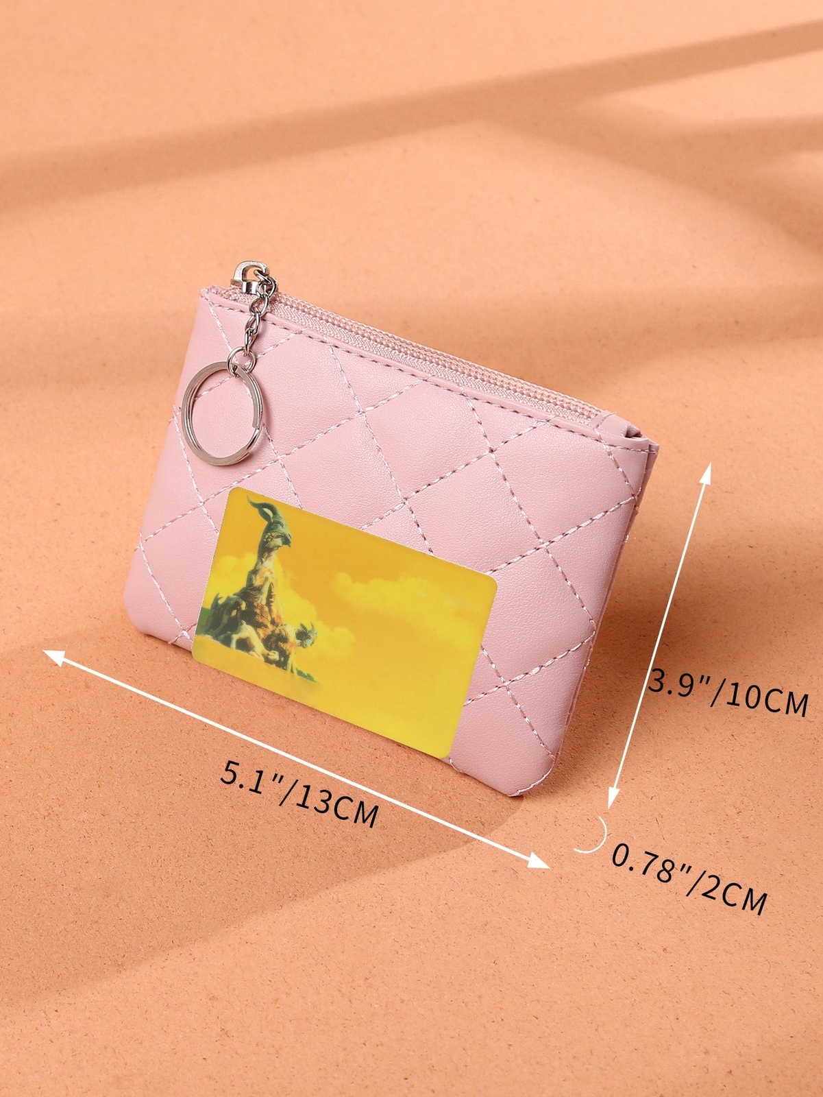 Pink Quilted Coin Purse With Keyring Zipper Coin Purse Mini Bag Change ...