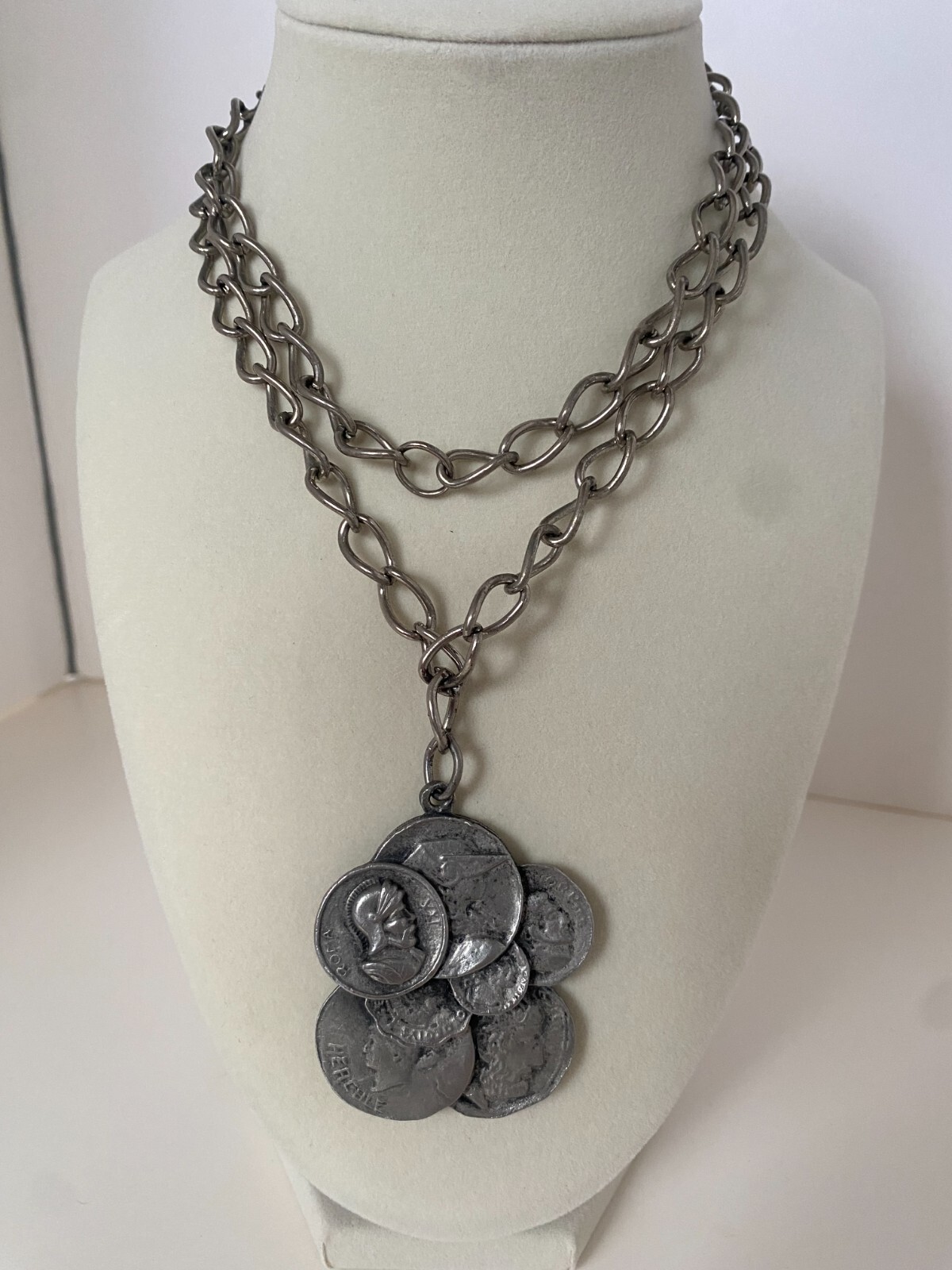 Vintage Swank Necklace Brutalist Coin Pendant - Gem