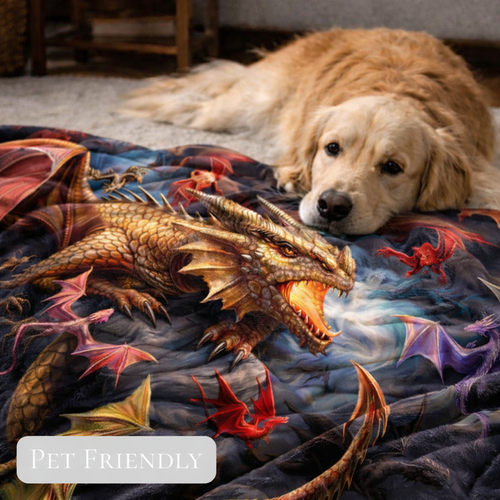 Dragon Blanket, Plush Queen Size Throw, Collage of Dragons, Fantasy ...